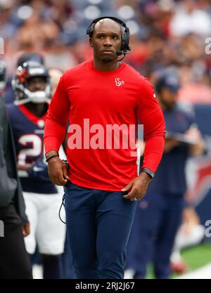 Houston Texans coach DeMeco Ryans smiles during a news conference after an NFL wild-card playoff ...
