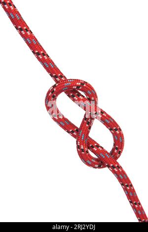 a knotted red climbing rope on a transparent background Stock Photo - Alamy