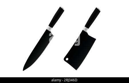 knife icons set - vector realistic different kitchen knives closeup ...