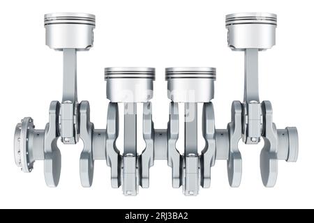 3D Rendering V4 engine pistons and cog isolated on white background ...