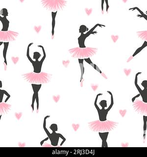 Seamless vector pattern with beautiful dancing girls on pink purple ...