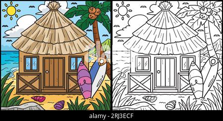 Summer Tropical Hut Coloring Page for Kids Stock Vector Image & Art - Alamy