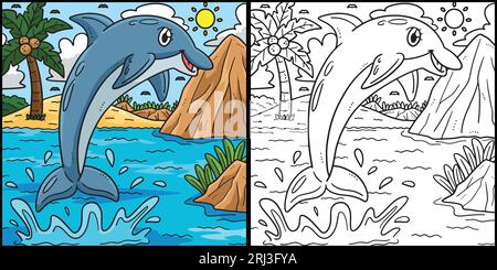 Dolphins Jumping In The Sunset Coloring Pages