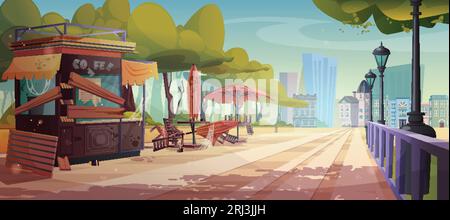 Dirty cafeteria, cafe with mess and broken furniture. School or office ...