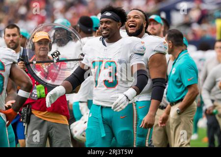Miami Dolphins guard Austin Jackson talks with the news media at NFL ...