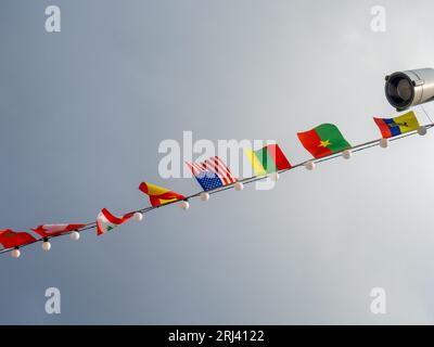 Lots of little state flags. Festival flags. Countries of the world ...