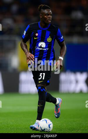 Yann Bisseck of FC Inter in action during the Coppa Italia round of ...