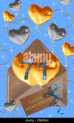 3d illustration, 71 anniversary. golden numbers on a festive background ...