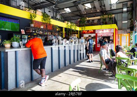 Interior of Hackney Bridge Kitchens food hall, Hackney, London, UK ...