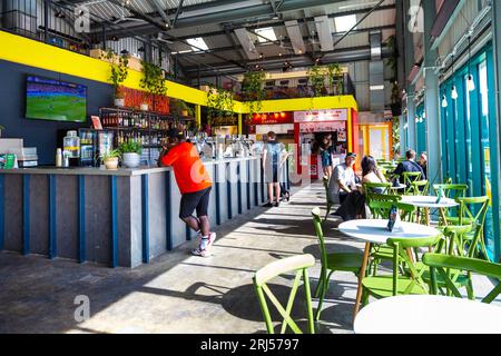 Interior of Hackney Bridge Kitchens food hall, Hackney, London, UK ...