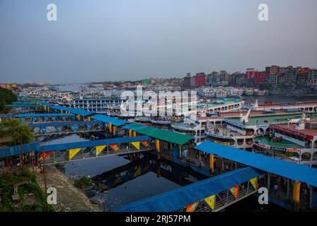 Hundreds of vessels anchored at the Sadarghat Launch Terminal in Old ...