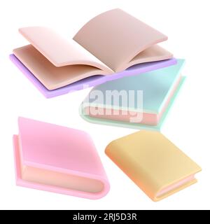 3D Stack of Books falling down in air and one open book Icon. isolated ...