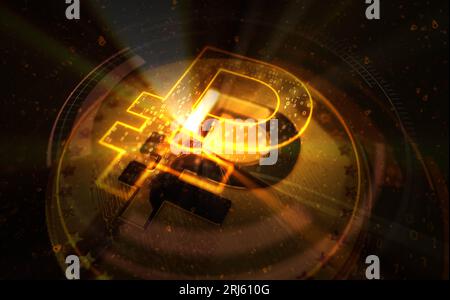 Digital Ruble RUB Cryptoruble cryptocurrency gold coin on green screen background. Abstract ...
