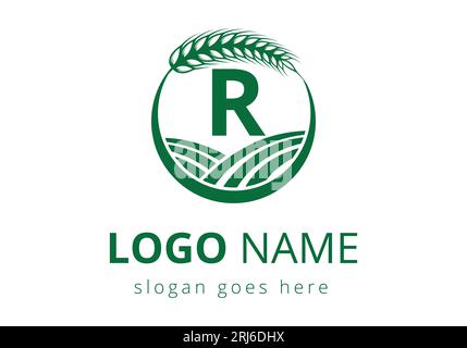 letter O sign symbol with wheat ears wreath. Agriculture Logo Farming ...