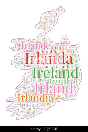 Ireland shape. Country word cloud with region division. Ireland colored ...