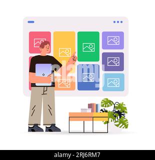 male web developer using tablet creating program code development of ...