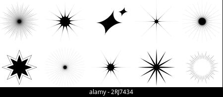 Various blinks and twinkles set. Retro stars collection. Abstract black starburst shine effect ...