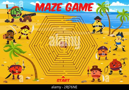 Pirate maze for kids with tropical treasure island and cute kid pirates ...