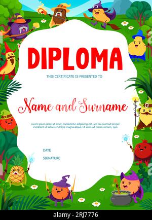 Kids diploma with cartoon fairytale funny gnomes. Vector education ...