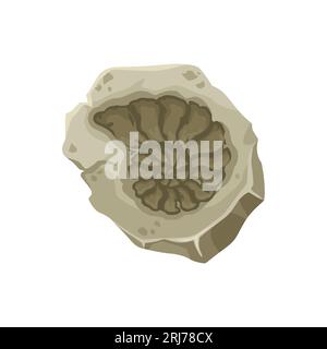 Vector cartoon prehistoric seashell or mollusk icon with teeth. Cute ...