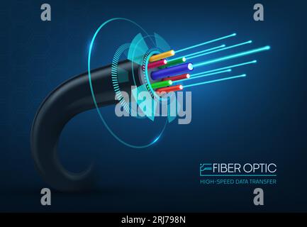 Fiber optic cable 3d vector futuristic background with flexible strand ...