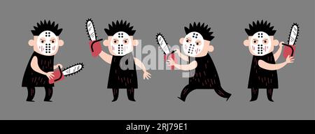 Set of cute Murderer . Halloween cartoon characters . Vector Stock ...