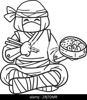 Ninja Eating Bento Coloring Page for Kids Stock Vector Image & Art - Alamy