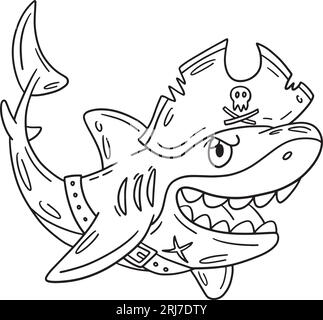 Pirate and Shark Isolated Coloring Page for Kids Stock Vector Image ...