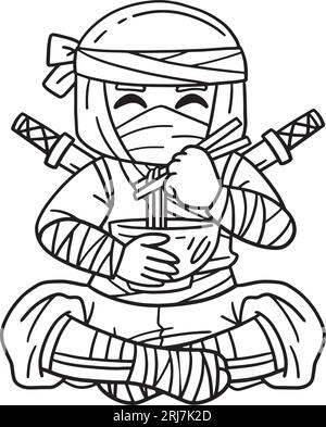 Ninja Eating Ramen Coloring Page for Kids Stock Vector Image & Art - Alamy
