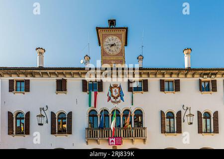 Italy Veneto Mel Town Hall (Palazzo Zorzi - 1511) / Clock Tower Stock ...