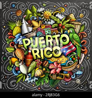 Puerto Rico cartoon doodle illustration. Funny Puerto-Rican design ...