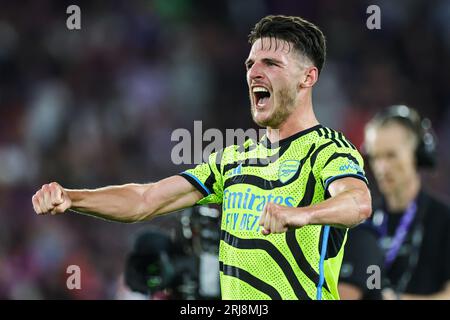 Declan Rice #41 of Arsenal celebrates with the fan at the end of the ...