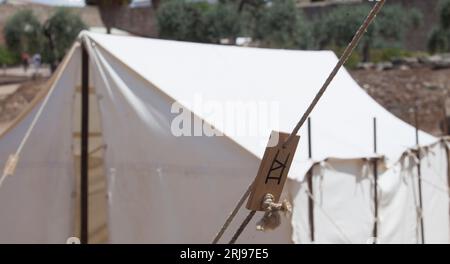 Roman legionary tent or contubernium. Replica of tents used in the ...