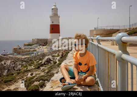 Happy family with children, visiting Gibraltar during summer vacation ...
