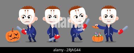 Set of cute Murderer . Halloween cartoon characters . Doodle drawing ...