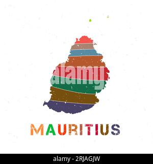 Mauritius map. Map of the island with beautiful geometric waves in red ...