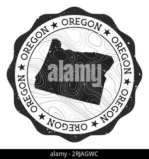 Oregon round logo. Vintage travel badge with the circular name and map ...
