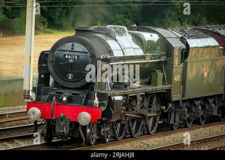 Scots Guardsman steam engine heading north on the West Coast main line ...