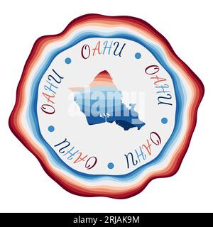 Oahu round stamp. Round logo with island map and title. Stylish minimal ...