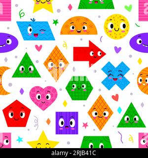 Math shape characters. Funny heart, square, circle and hexagon, rhombus ...