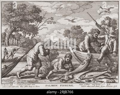 Fishing in the 17th century. After a work by Wenceslaus Hollar Stock ...