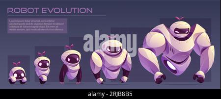 Cute ai robot character level evolution for game tech vector cartoon ...