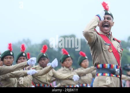 Soldiers of different platoons at the 77th Independence Day parade at ...