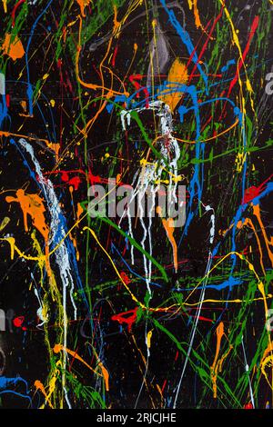 The old wall, painted in color graffiti drawing blue aerosol paints ...