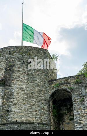 The San Vigilio Castle on the upper city of Bergamo, Italy. The castle ...