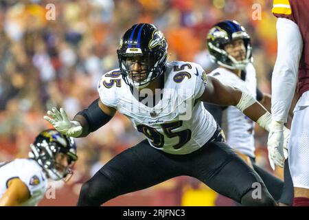 Baltimore Ravens linebacker Tavius Robinson (95) in action during the ...