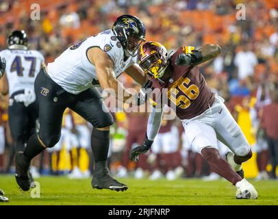 Baltimore Ravens guard Ben Cleveland comes onto the field during ...