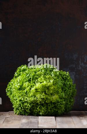 Salad leaf lettuce and copy space. Studio shot of green lettuce salad ...