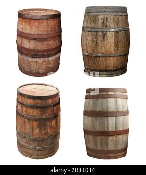 Set of many wooden barrels on white background Stock Photo - Alamy