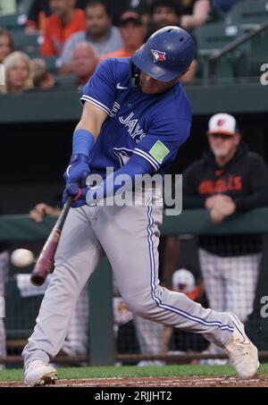 Toronto Blue Jays' Daulton Varsho hits a triple during the second ...
